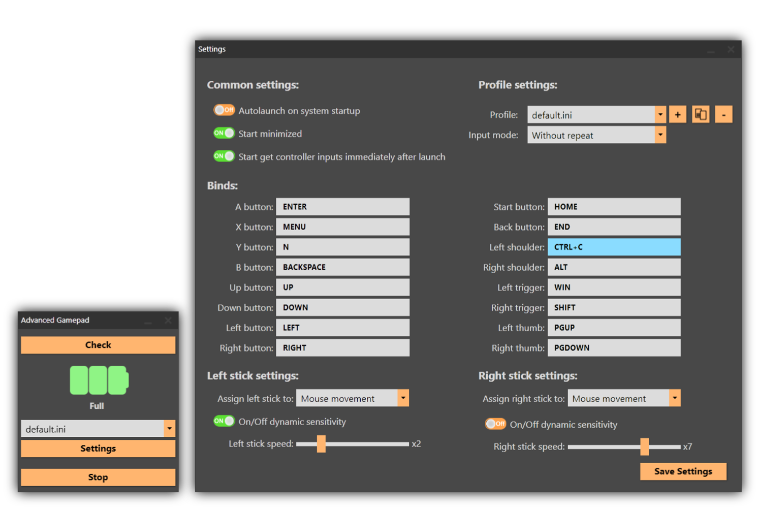 SpaceVessel - advanced gamepad